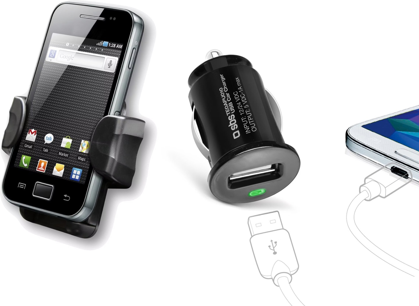 SBS Kit with mini car charger USB and car universal holder - Digitec