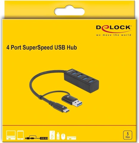 Delock 4 Port USB 3.2 Gen 1 Hub mit USB Type-C™ oder USB Typ-A ...