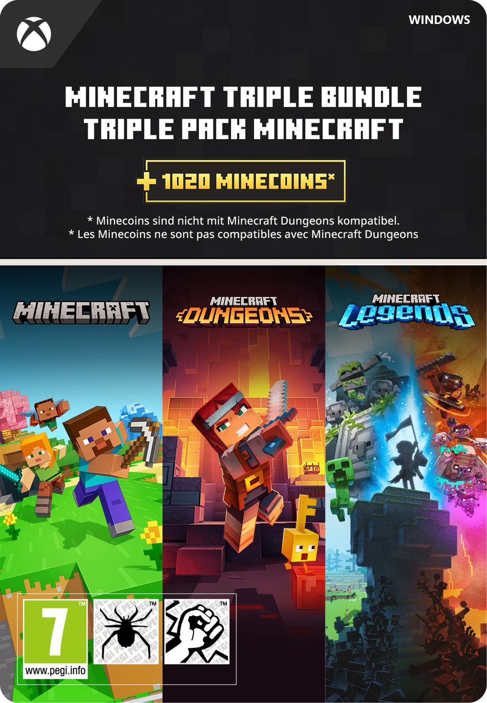 Microsoft Xbox Minecraft Triple Bundle Windows Download Code (Windows ...