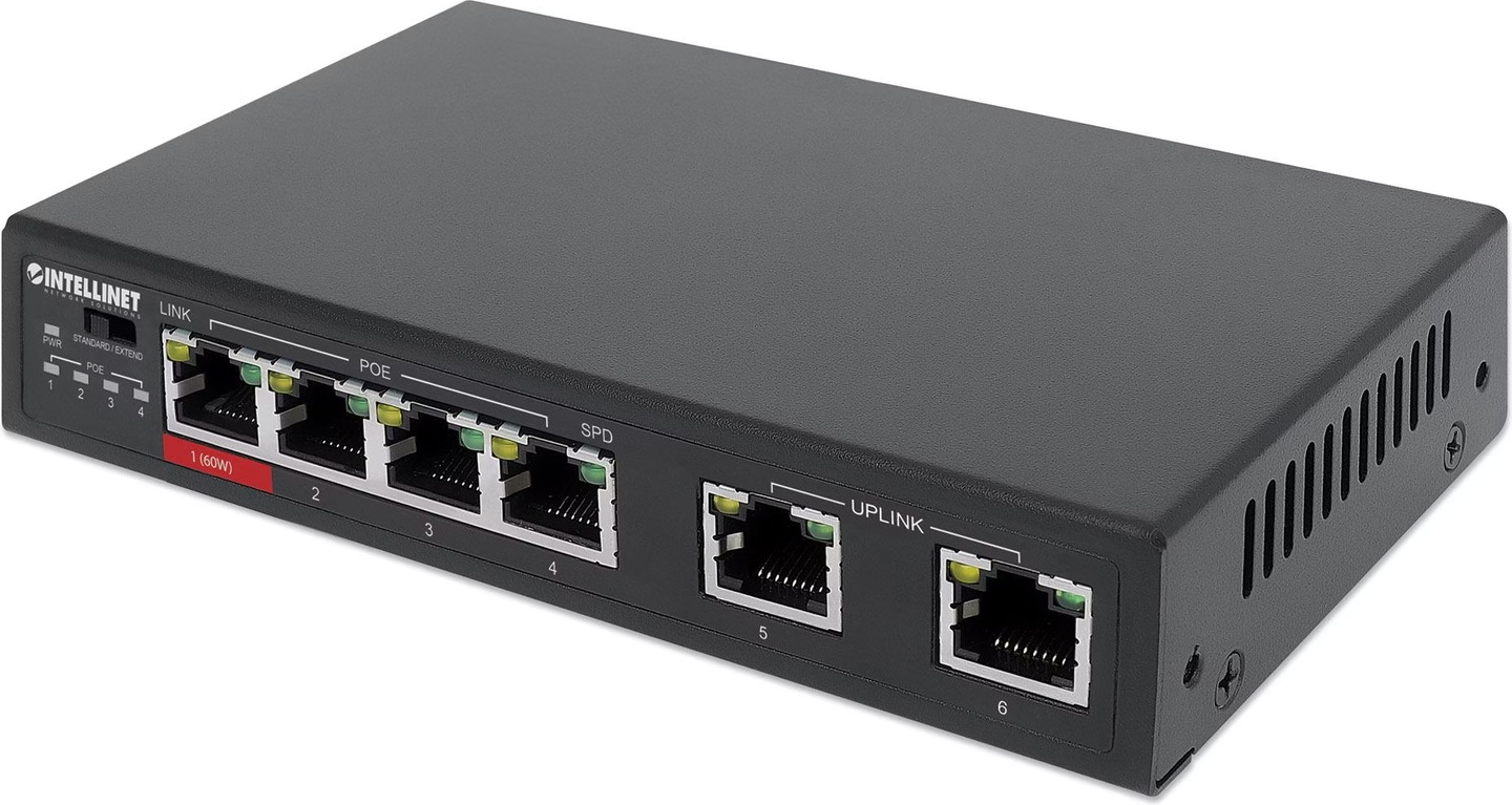 Intellinet 6-Port Fast Ethernet Switch mit 4 PoE-Ports (1 x High-Power ...