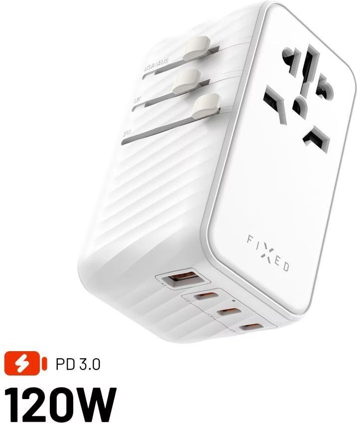 Fixed Voyager World Adapter, 3xUSB-C/1xUSB, GaN, 120W, weiss (120 W) - Digitec