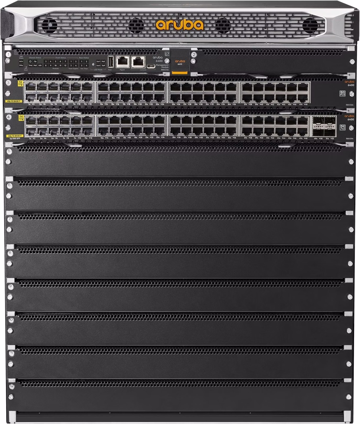 HPE E Aruba 6410 Switch, 96 Ports 1GbE Class PoE 4 and 4 Ports SFP56, 2 ...