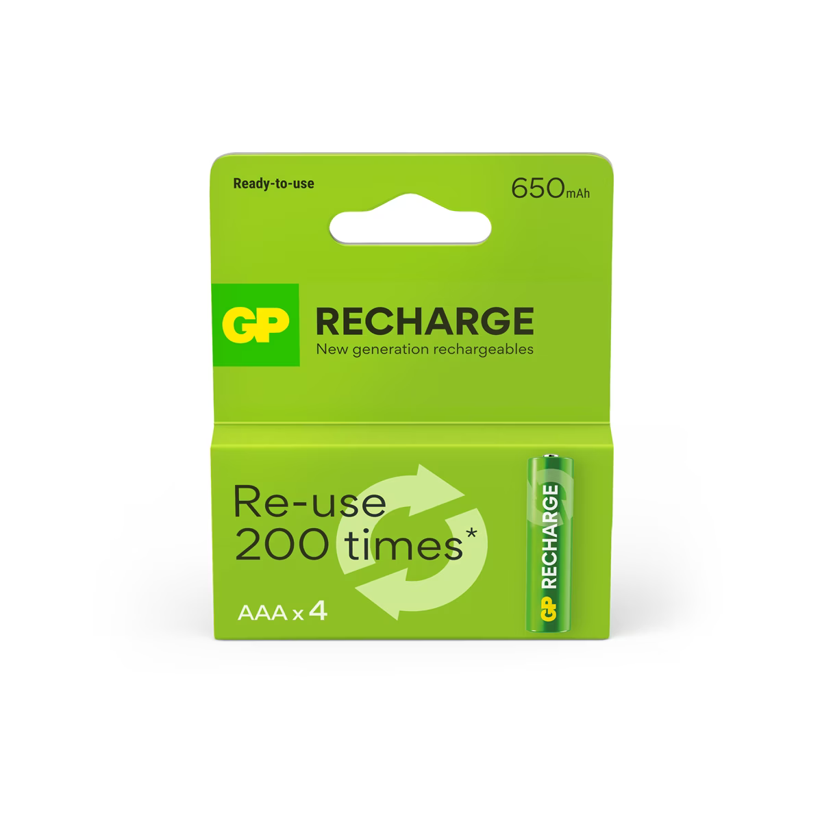 GP Batteries GP - Recharge Rechargeable Battery, Size AAA, 650 mAh, 4 ...