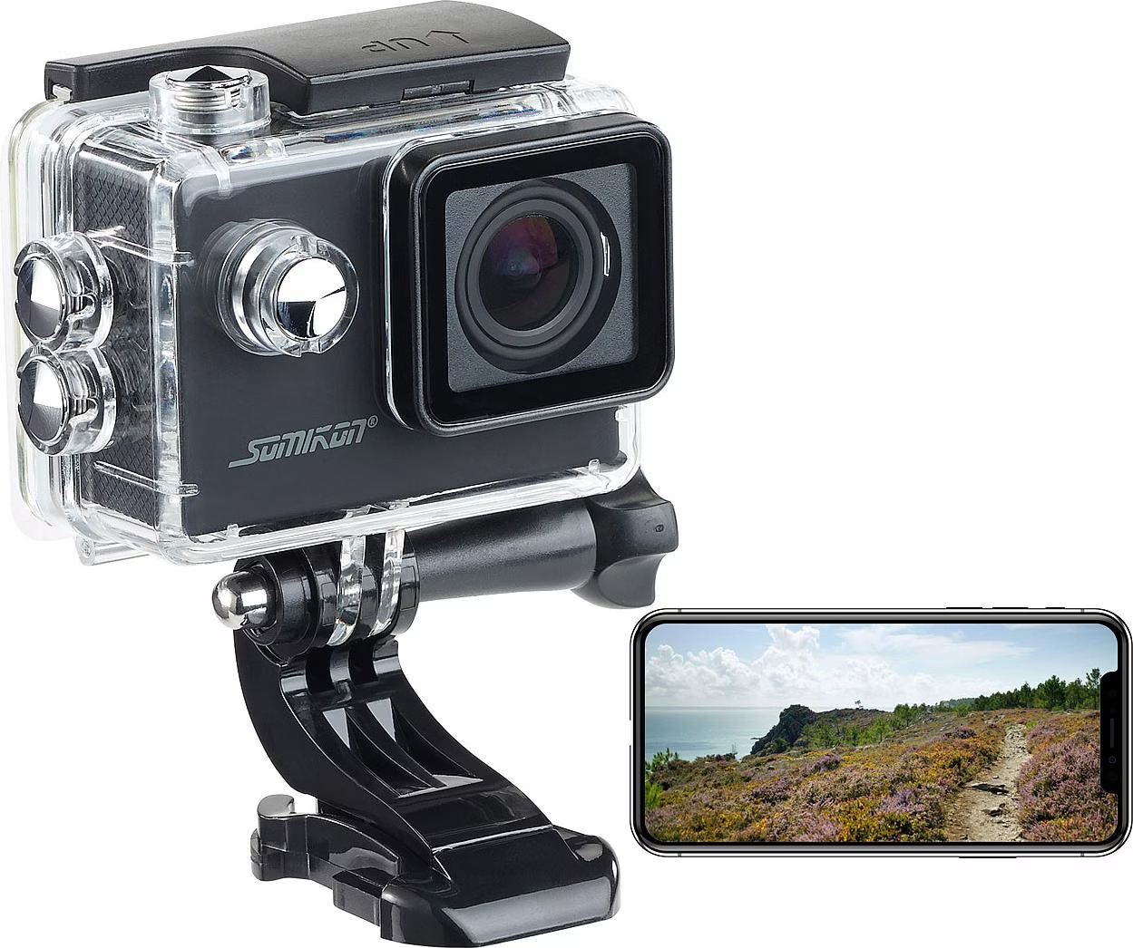 Somikon Caméra d'action 4K d'entrée de gamme, boîtier sous-marin inclus ...