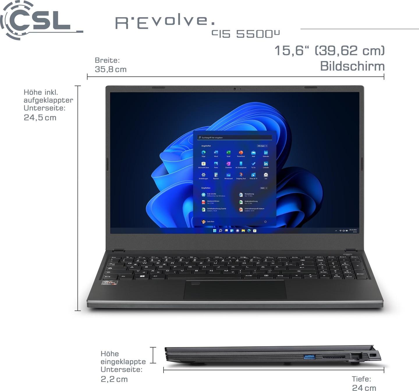 CSL Notebook R'Evolve C15 5500U 32GB 4000GB Windows 11 Home (15.60", AMD Ryzen 5 5500U, 32 GB ...