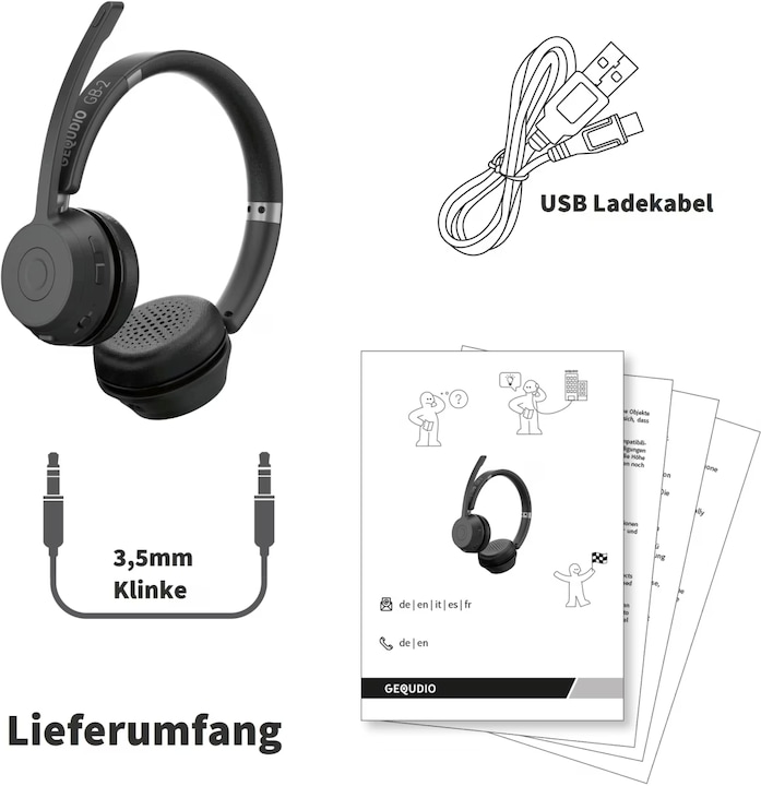 Gequdio Schnurlos Bluetooth Headset GB-2 (ohne USB-Adapter) (Kabellos, Kabelgebunden, USB-A ...