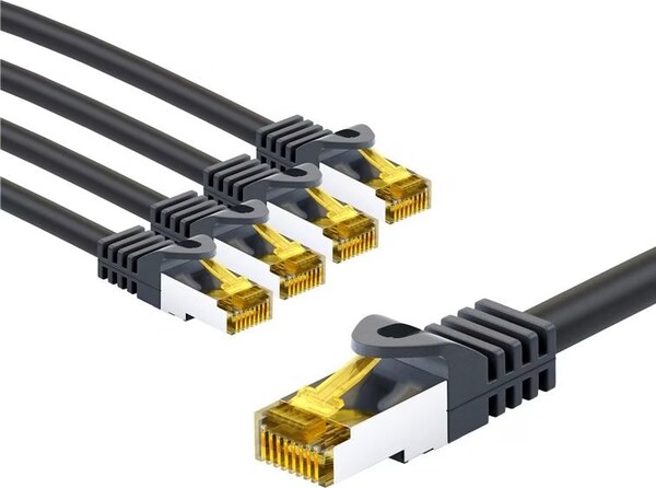 Goobay Câble patch RJ45 CAT 6A S/FTP PiMF, 500 MHz avec câble brut CAT 7, 5 m, noir, lot de 5 (S ...
