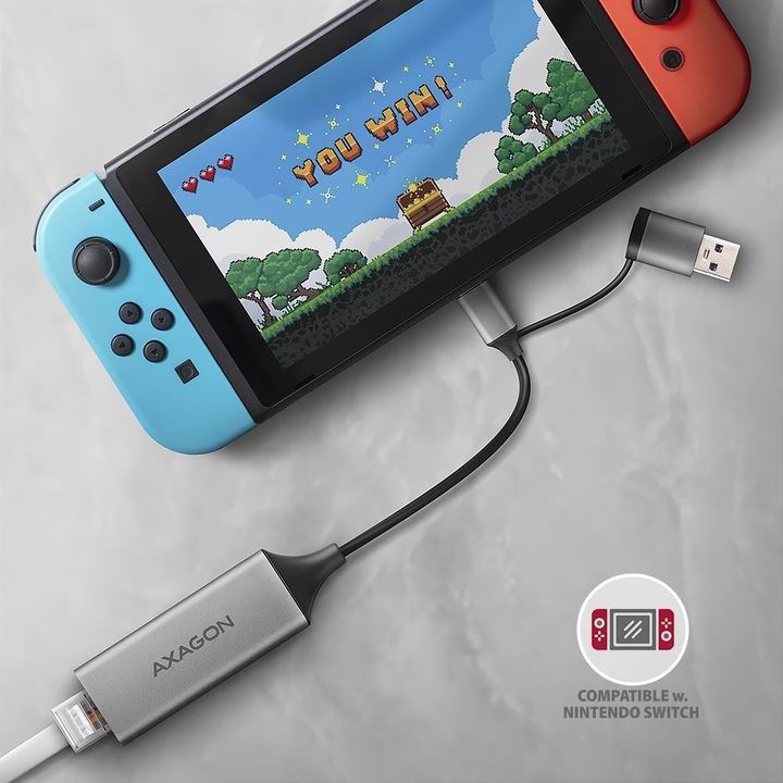 Axagon ADE-TXCA, USB-C + USB-A 3.2 Gen 1 - Gigabit Ethernet s????ov?? karta, Asix AX88179, auto ...