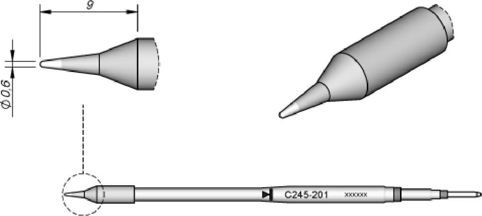 JBC Pointe à souder série C245, forme ronde, C245201/Ø 0,6 mm, droite ...