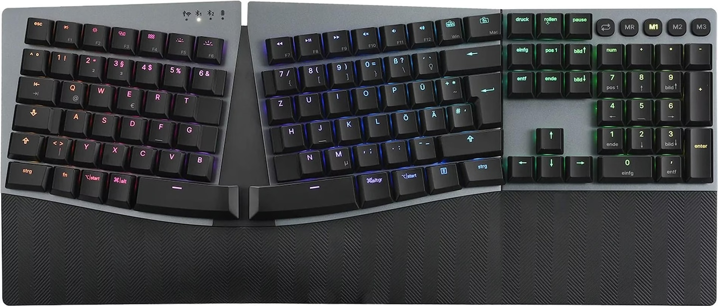 Perixx PERIBOARD-835 BR DE, wireless RGB-illuminated ergonomic ...