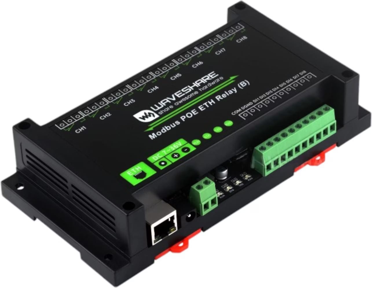WaveShare Relais 8 canaux (B) Module Ethernet PoE Protocole RTU/Modbus ...