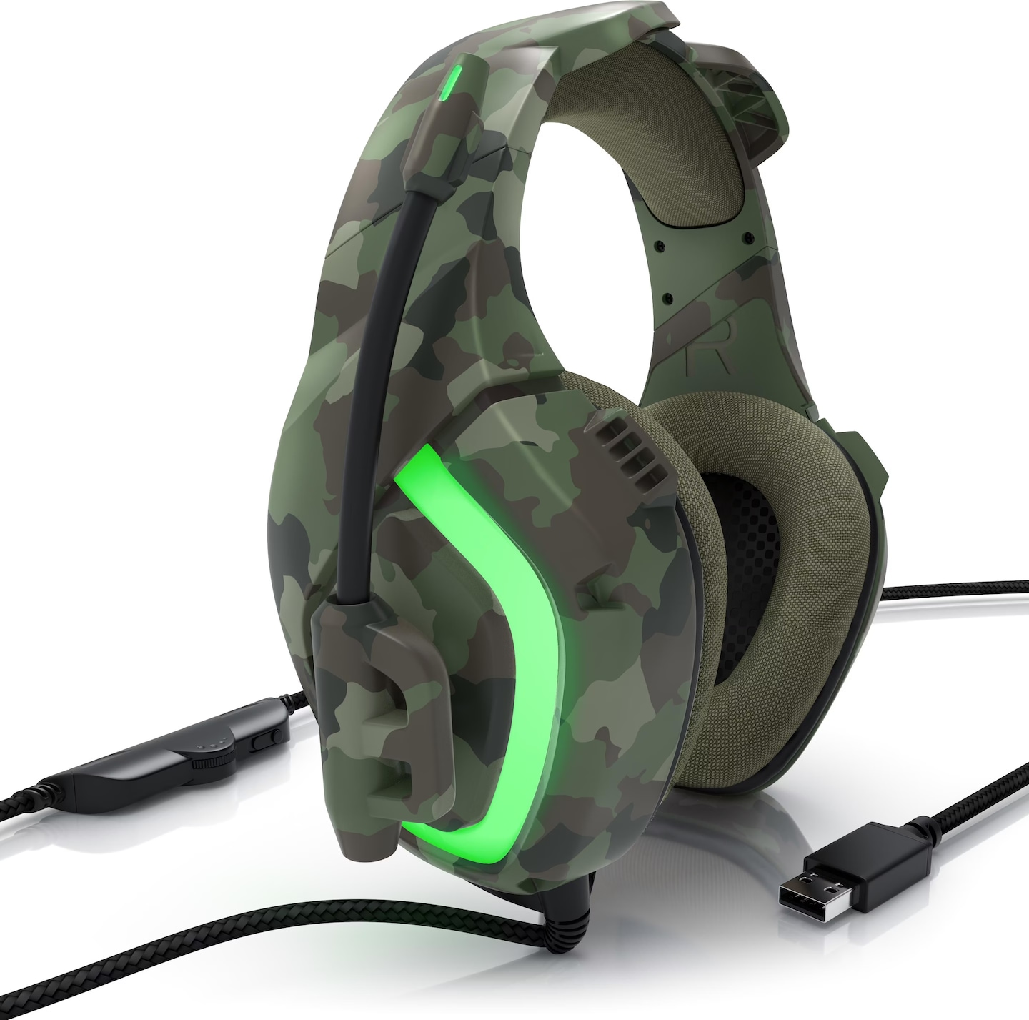 CSL Gaming headset, USB "GHS-103" camouflage with microphone, over-ear ...