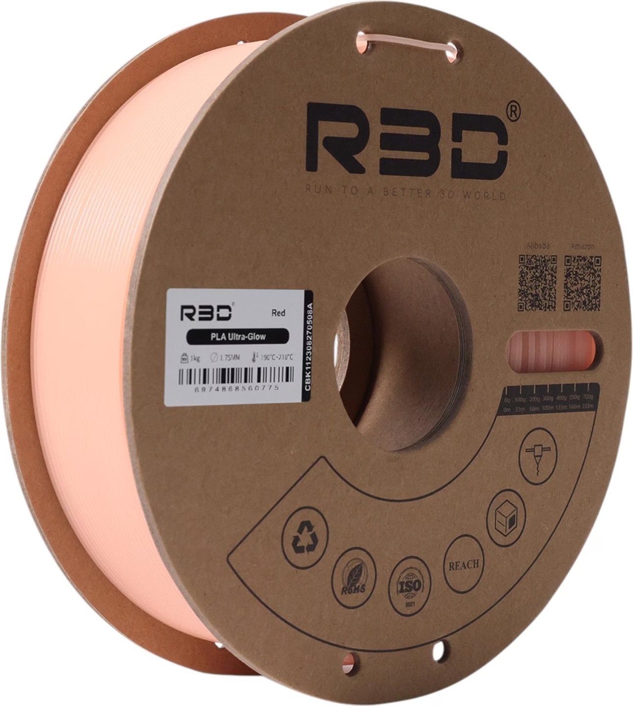 R3D PLA Glow in the Dark Mystery Rot Filament 1.75mm 1Kg (PLA, 1.75 mm ...