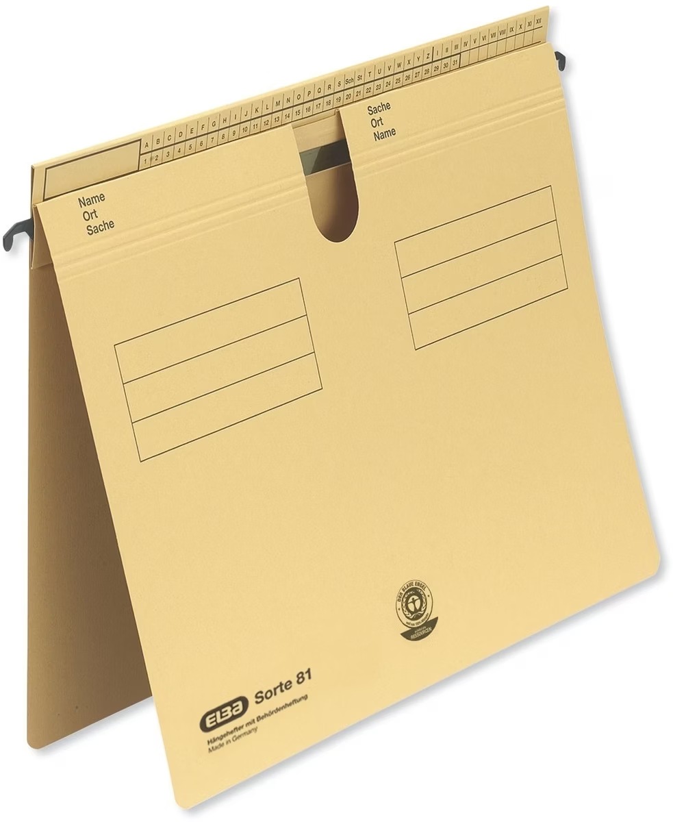 Elba Suspension binder grade 81, overlapping tab fold, yellow Manila ...