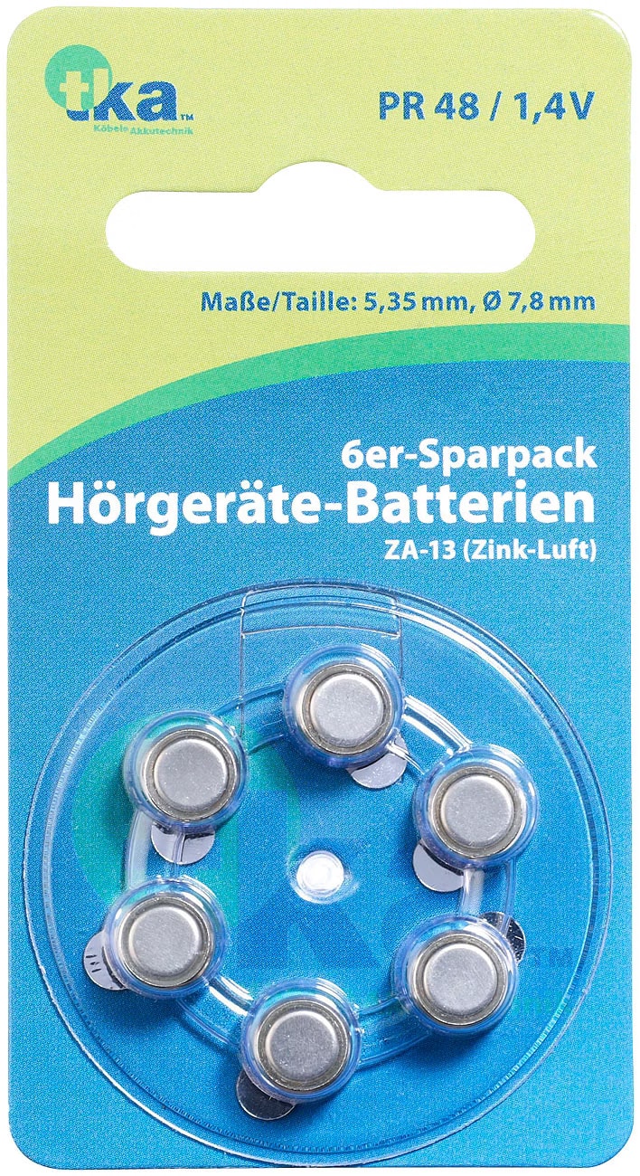 TKA Hörgeräte-Batterien ZA-13 (PR48) Zink-Luft 1,4 V, 6er-Sparpack (6 Stk.) - Digitec